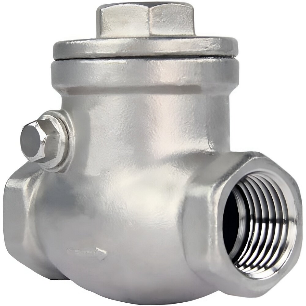 Клапан обратный поворотный DN.ru КОП-316-316-T 1 1/2" Ду40 Ру16 WDVF резьбовой, корпус - нержавеющая сталь CF8М/AISI 316, диск - нержавеющая сталь CF8М/AISI 316, уплотнение - PTFE