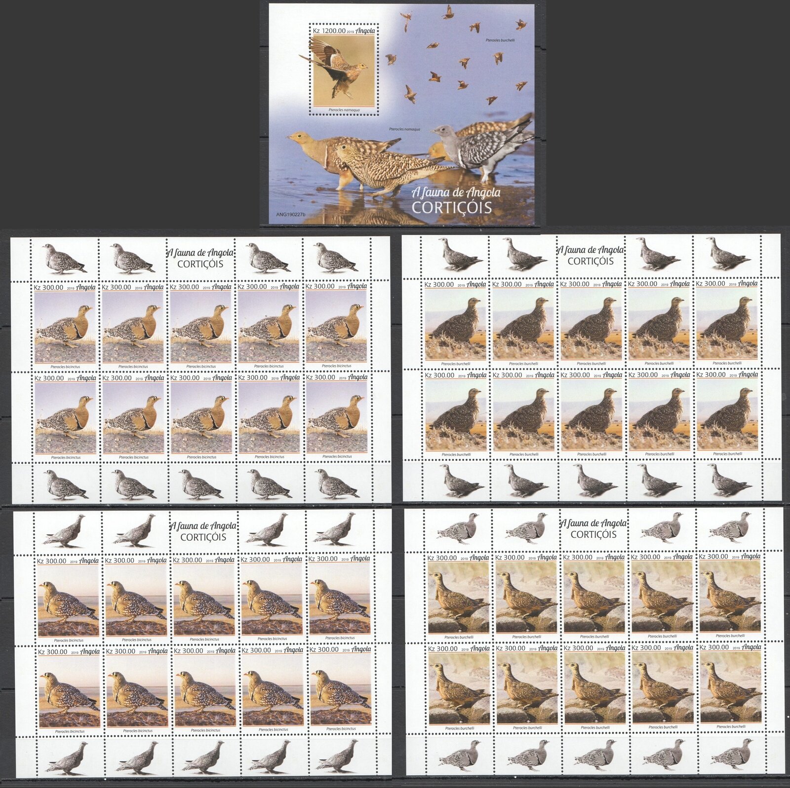 Марки 2019 год Ангола Птицы Саджи Фауна #2225-2228 ! 4 Листа+Bl210 Mnh