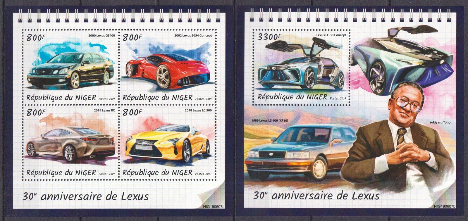 Марки 2019 год Нигер Lexus Машины Автомобили Транспорт #6979-6982+Bl1094 Mnh