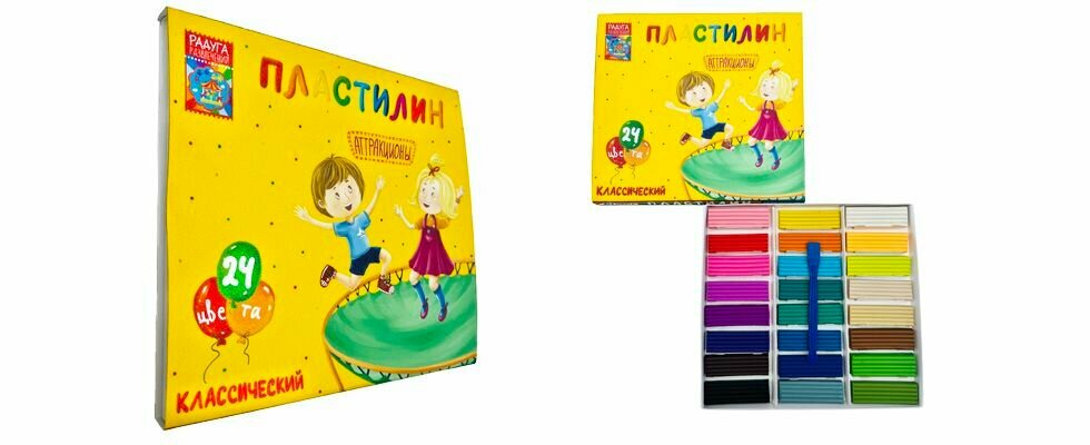 Пластилин "Аттракционы" 24 цвета, 480 грамм, со стеком (ПЛ-К24-480)