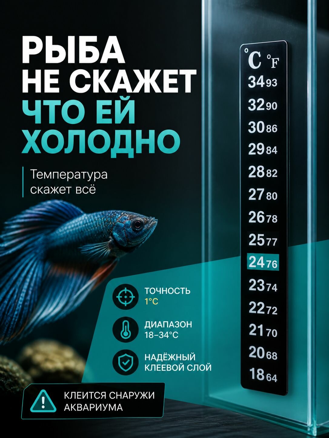 Термометр для аквариума и террариума самоклеящийся / пластиковый