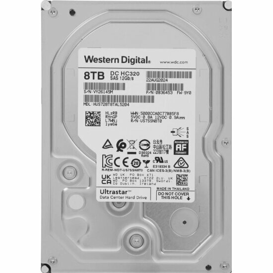 Жесткий диск Western Digital SAS 8TB 7200RPM 12GB/S 256MB DC HC320 HUS728T8TAL5204_0B36400