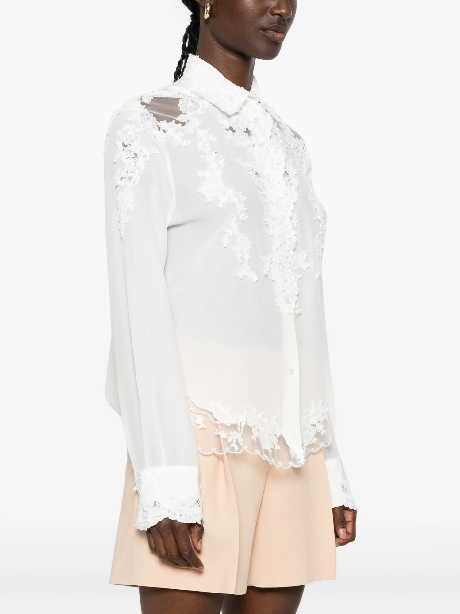 Рубашка Ermanno Scervino Lace-detail buttoned shirt, размер 40, бежевый/белый — фото 1
