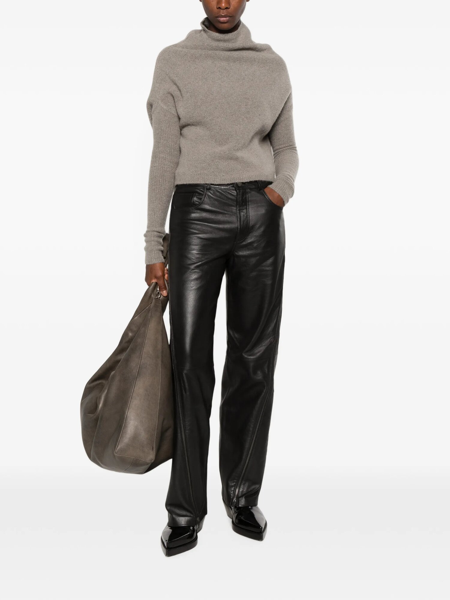 Свитер Rick Owens High-neck ribbed-sleeve sweater, размер 38, , серый — фото 1