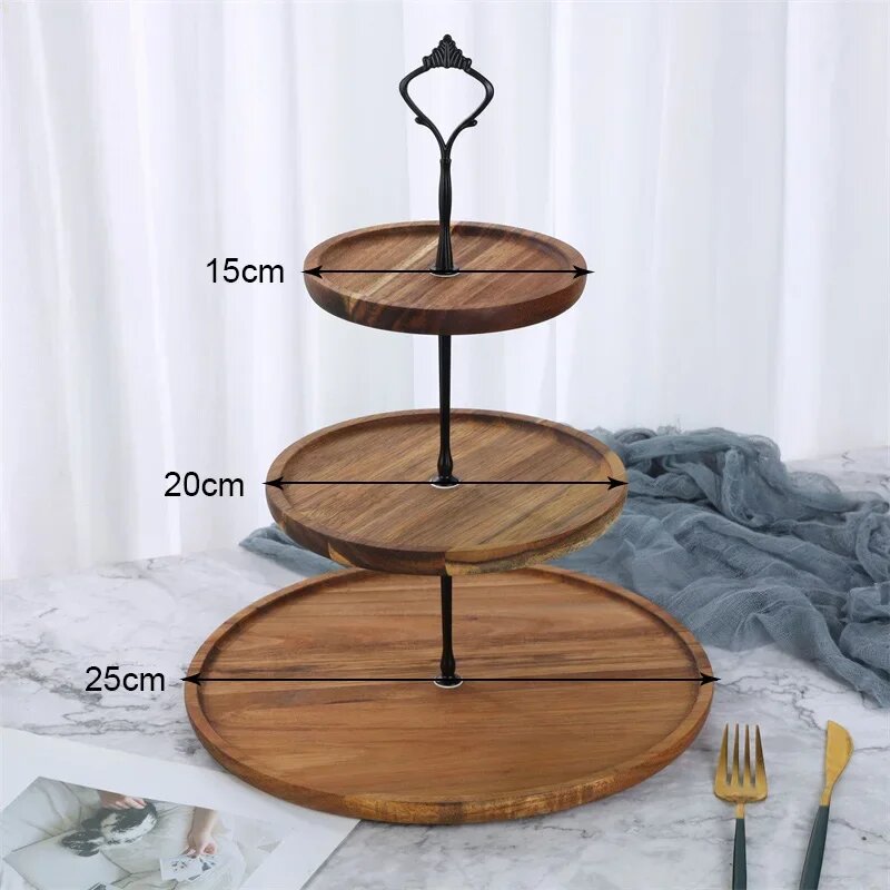 Деревянный двухъярусный поднос для тортов 3-layer-S-15-20-25cm