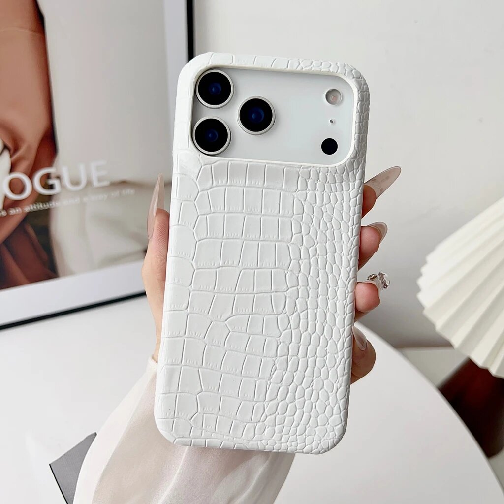 Кожаный Чехол Для iPhone С Крокодиловым Узором, Ударопрочный Аксессуар, iPhone 15, Белый, WHITE