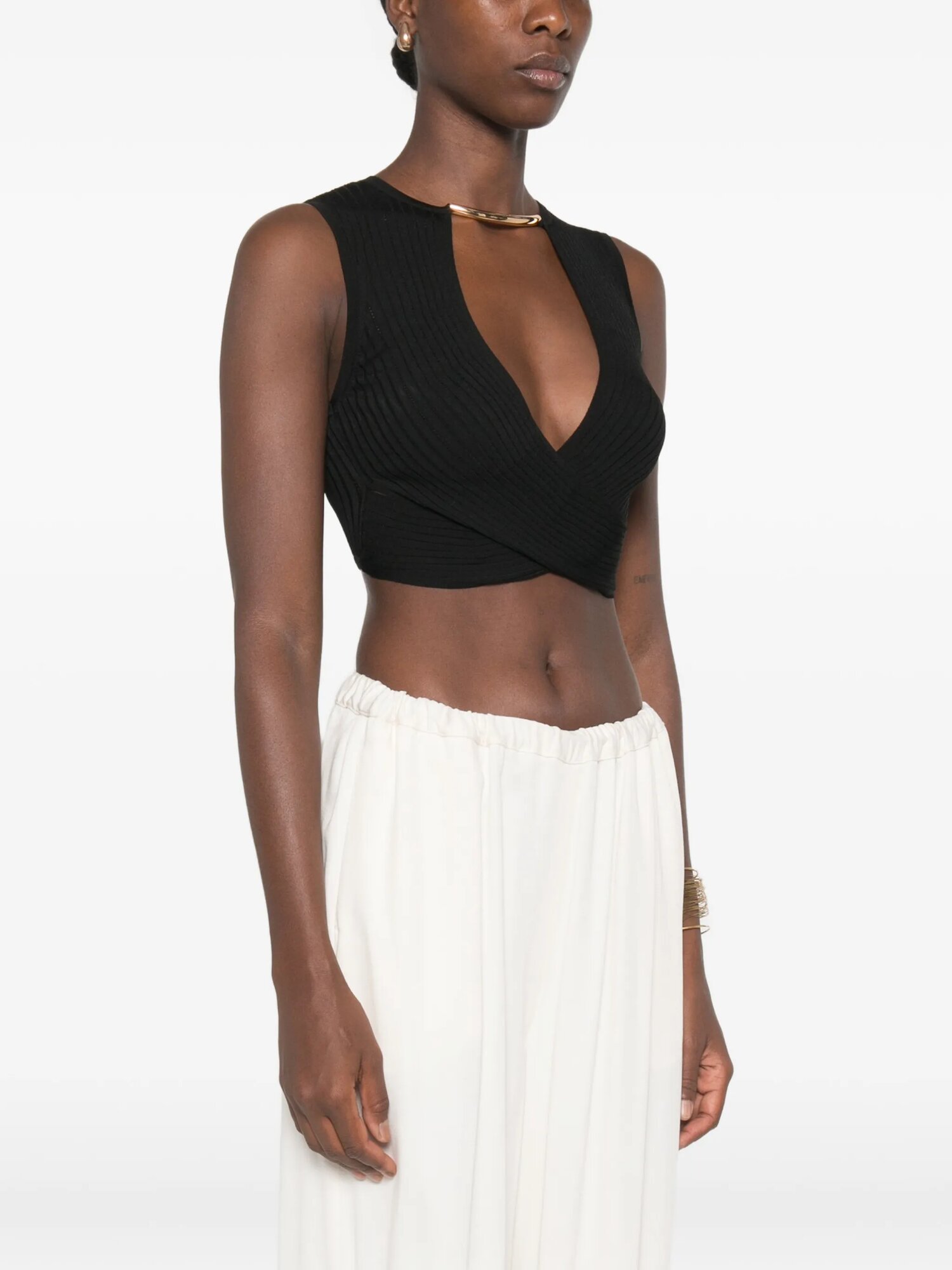 Топ Elisabetta Franchi Ribbed-knit crossover top, размер 38 — фото 1
