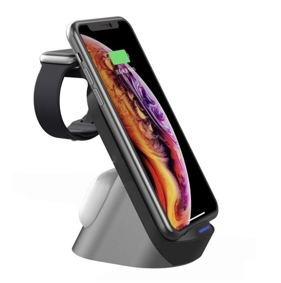 Быстрое беспроводное зарядное устройство MyPads A158-111 3 в 1 MagSafe на 15 W для Apple iPhone 12/12 Pro/12 mini/12 Pro max/ iPhone 13/13 Pro/13 mini/13 Pro Max и телефонов с беспроводной зарядкой (телефон + часы Apple Watch + наушники AirPods )