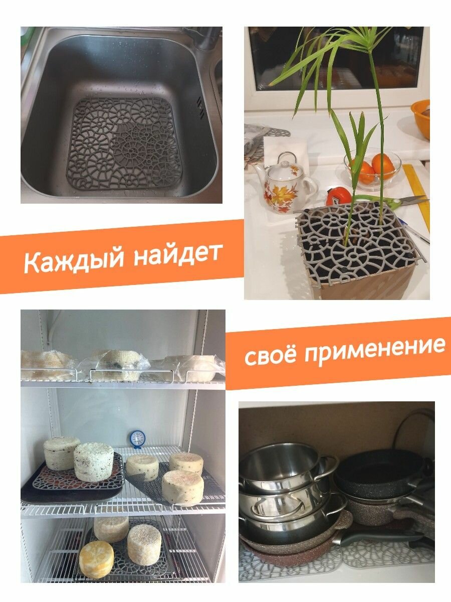 Решетка для раковины на кухне 28х28 см пластиковая серая, Сетка для мойки на кухню, Коврик подложка для раковины