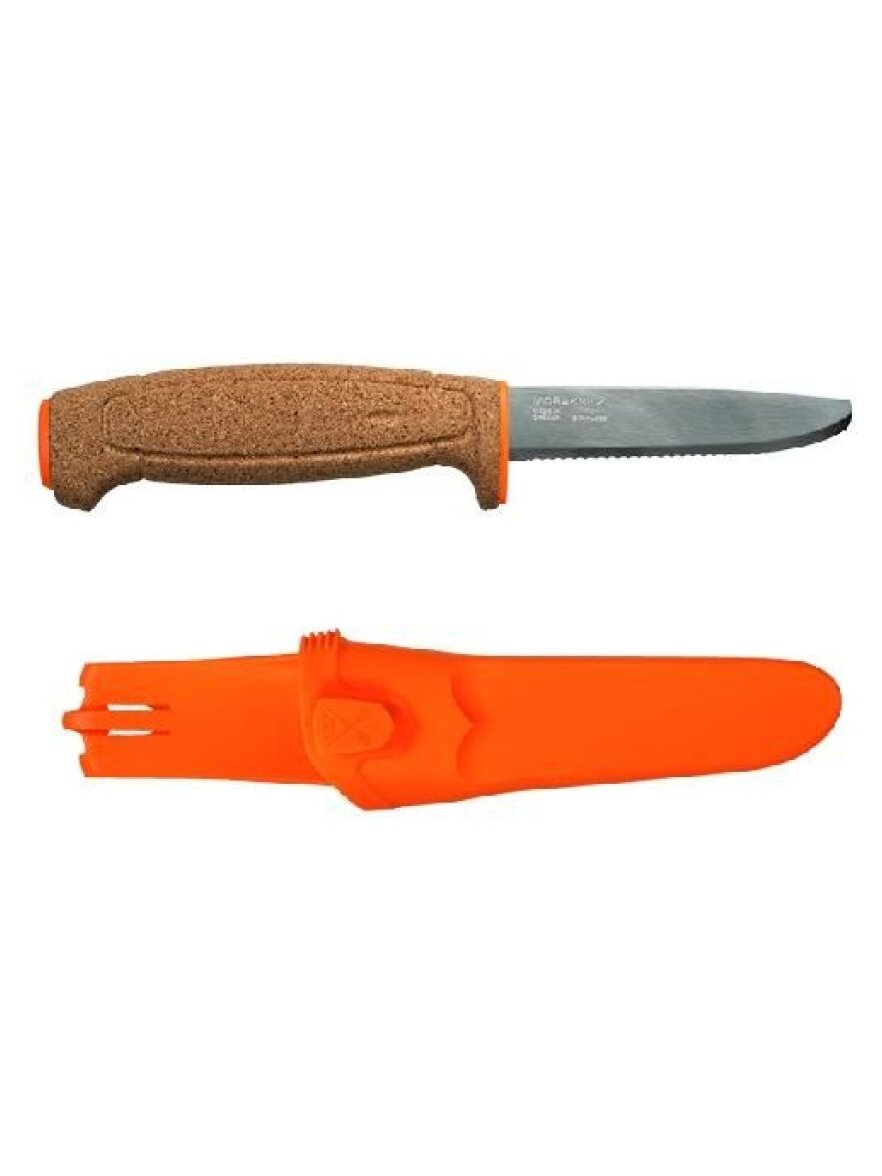 Нож туристический Morakniv Floating Serrated Knife, нержавеющая сталь, пробковая ручка, оранжевый. 13131