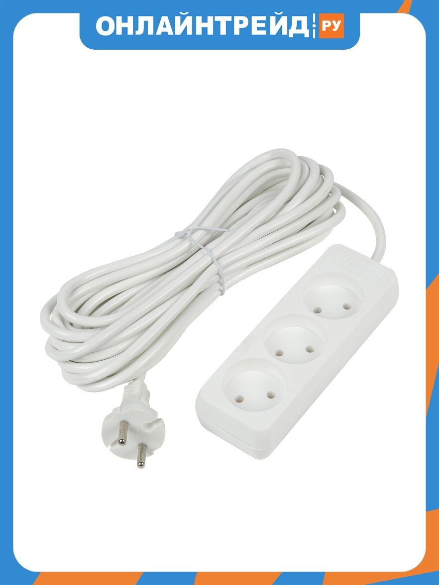 Удлинитель Uniel S-CU3-10 WHITE серии Ultra, шнур 10м, 3 гнезда, 10A, б/з