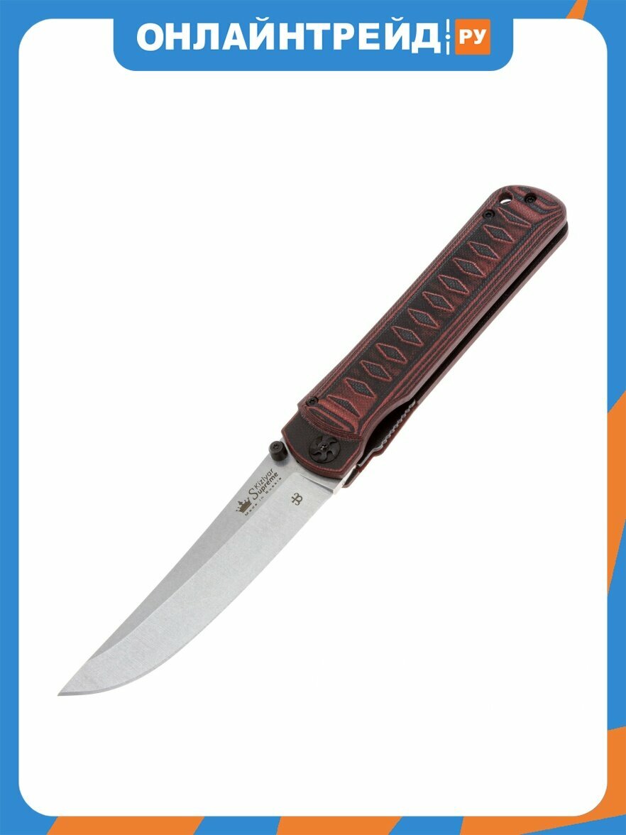 Нож складной Kizlyar Supreme WHISPER AUS-10CO SW G10-BRH CB (StoneWash, G10 Black-Red, Caged Ballbearing)