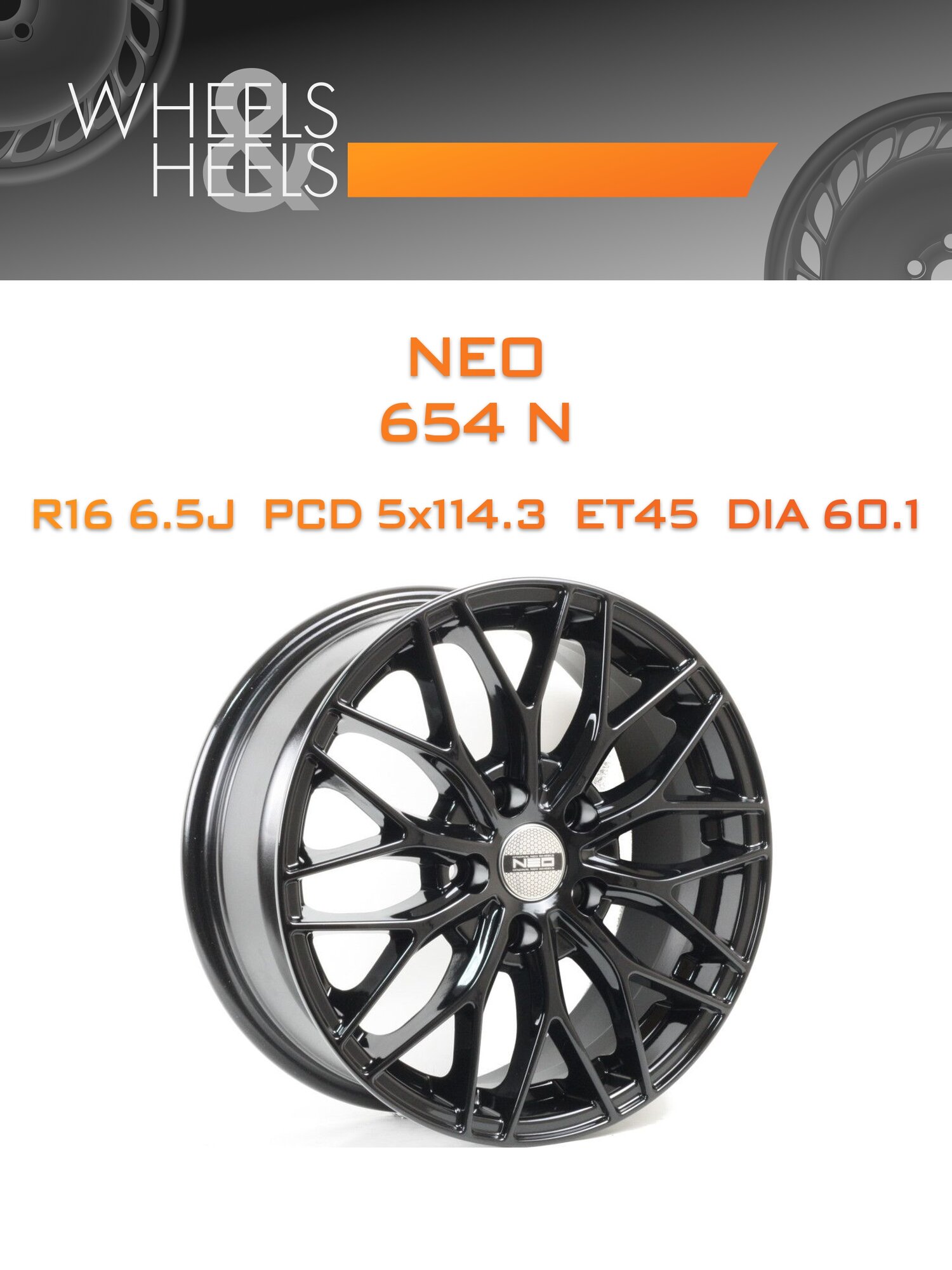 Диск автомобильный литой Neo 654 N 16x6.5 5x114.3 et45 dia60.1 BL