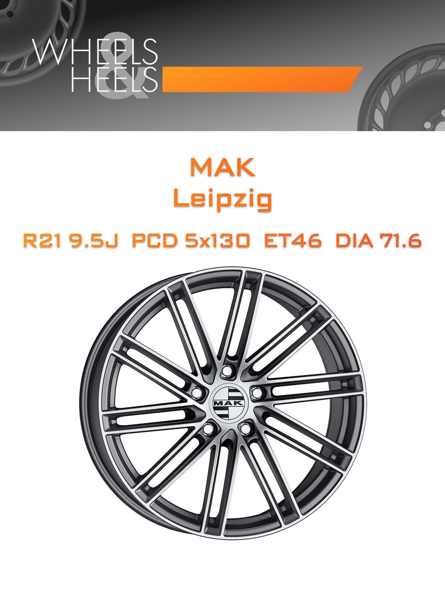 Диск автомобильный литой MAK Leipzig 21x9.5 5x130 et46 dia71.6 Серый с полированной лицевой частью
