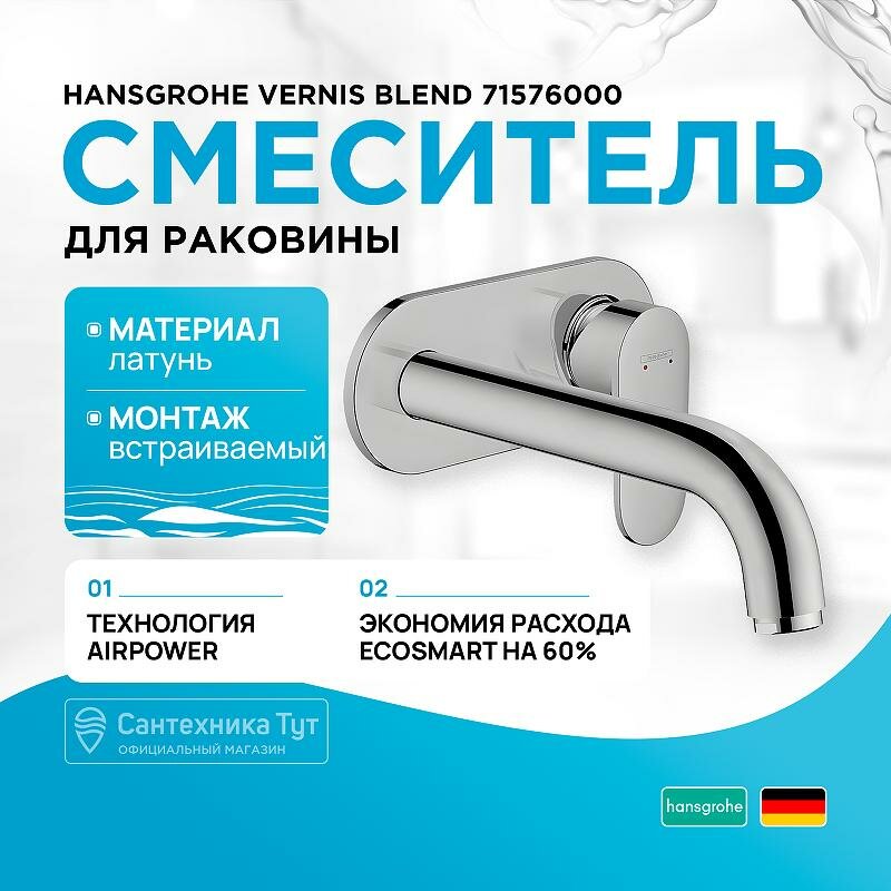 Смеситель для раковины Hansgrohe Vernis Blend 71576000 хром, рычажное управление, латунь