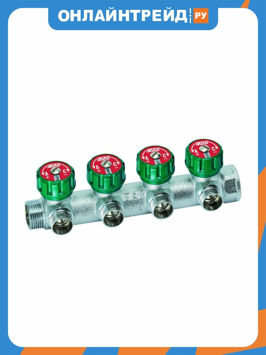 Коллектор Far 1" (ВР-НР) с 4 отв. 3/4"EU с вставкой под плоское уплотнение