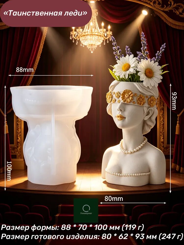 Силиконовая форма Таинственная леди 3D для заливки свечей, гипса и эпоксидной смолы молд для аромадиффузоров, подсвечников и декора своими руками
