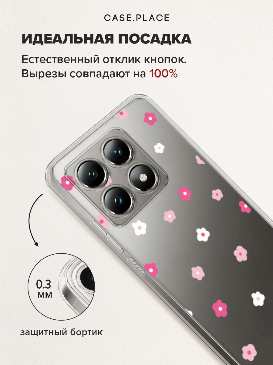 Чехол на Xiaomi 14T / Сяоми 14T с принтом "Весенние цветочки рисунок", прозрачный — фото 1