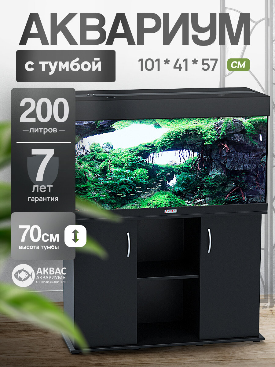 Аквариум 200 литров с тумбой крышкой и освещением (101х41х57 см) Аквас