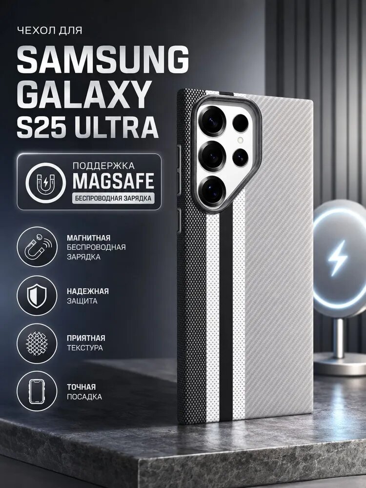 Чехол для мобильного телефона Samsung Galaxy S25 Ultra, встроенный Magsafe, текстура кевлара, жесткий корпус из поликарбоната