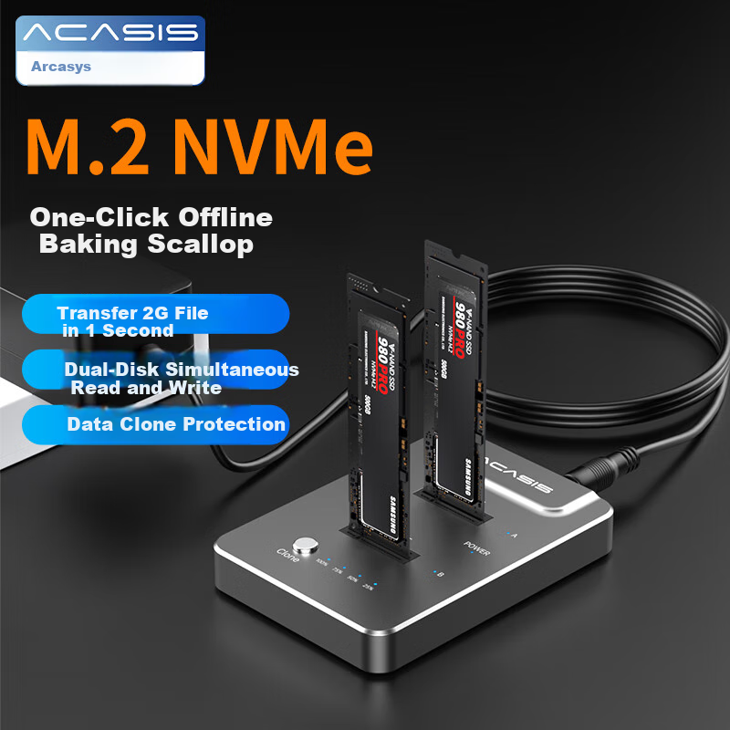 Acasis Двойной M.2 NVMe HDD Док-станция с интерфейсом Type-C 3.1 для оффлайн копирования и портативного SSD Цвет：M.2