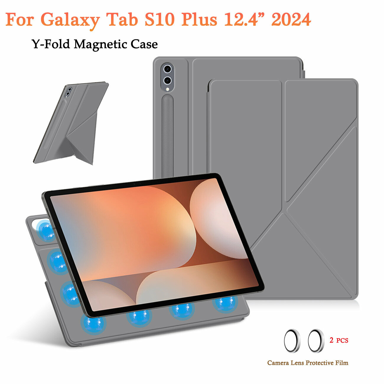 Чехол для Samsung Galaxy Tab S10 Plus 12.4" 2024 (SM-X826B/SM-X820), Y-образный трехскладной магнитный чехол