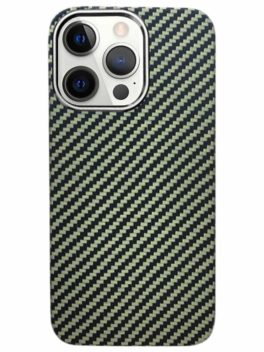 Чехол на iPhone 13 PRO MAX, кевлар (арамид) сверхпрочный, темно-зеленый