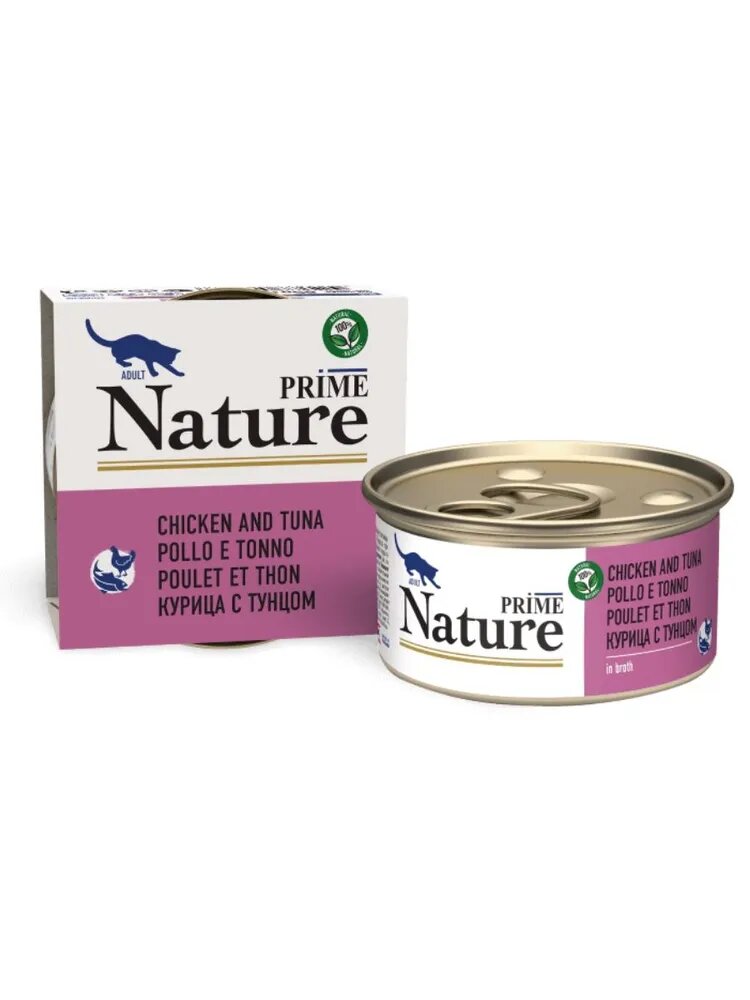 PRIME NATURE Влажный корм для взрослых кошек, c курицей и тунцом - 12 шт* 85 гр