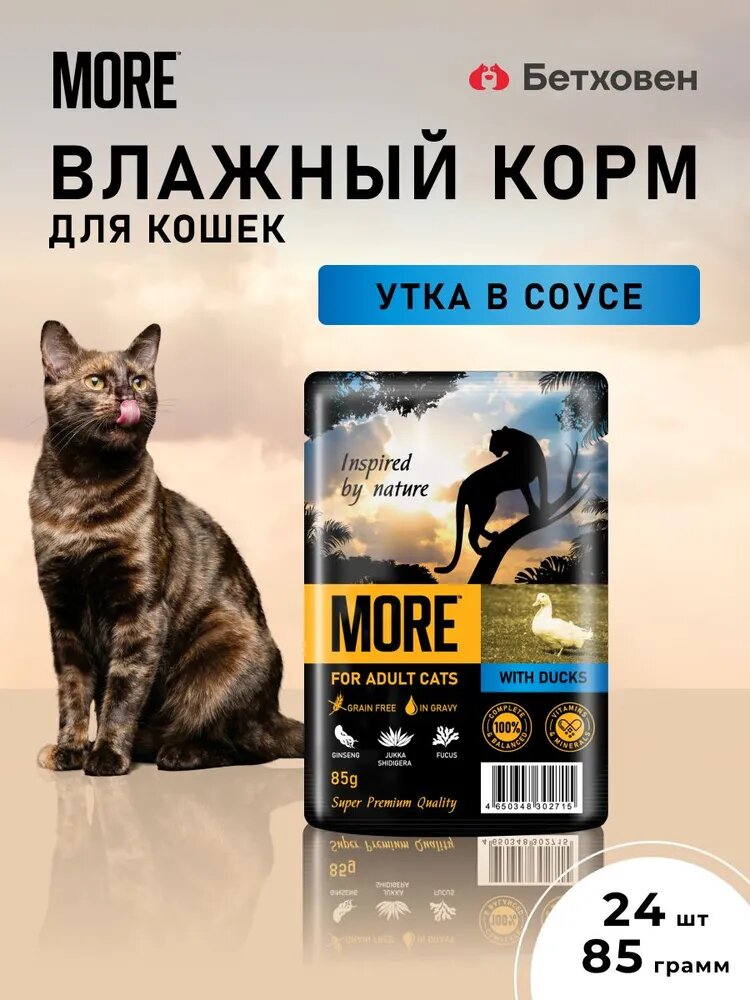 Корм для кошек влажный MORE утка в соусе, паучи 85г - 24 шт