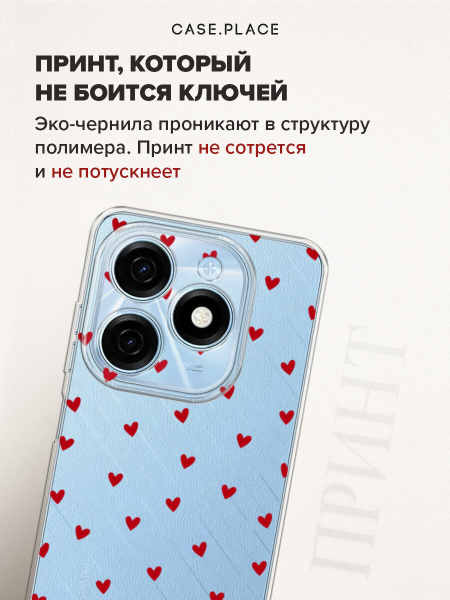 Чехол на Tecno Spark 20 / Текно Спарк 20 с принтом "Red hearts", прозрачный — фото 1