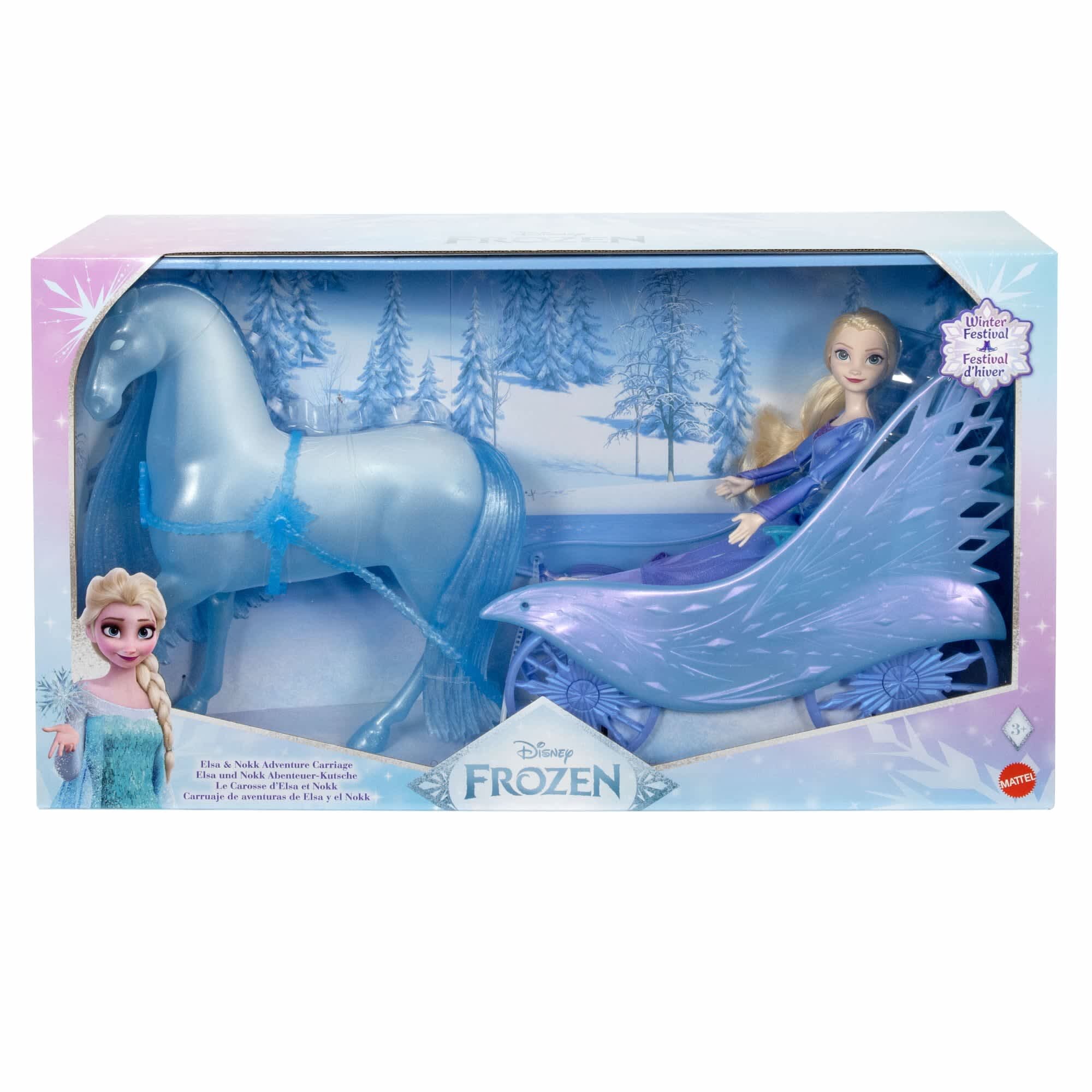Модная кукла Disney Frozen Elsa в платье и Нокке с приключенческой каретой
