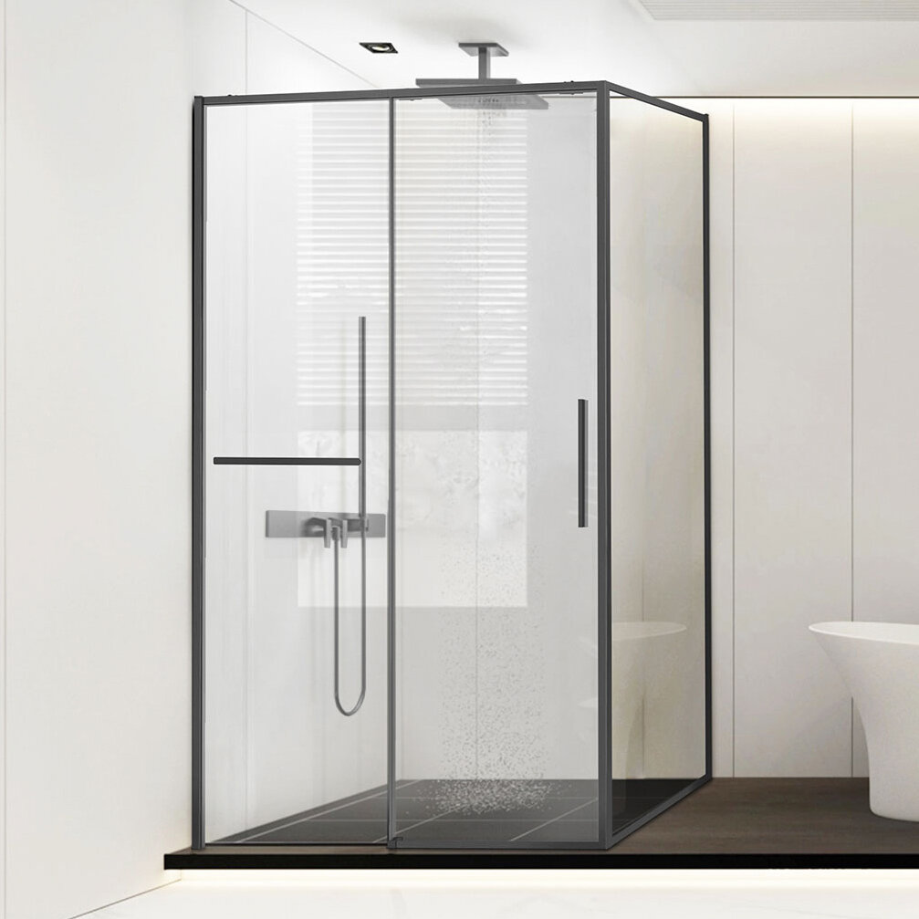 Душевой уголок Vincea Slim Soft VSR-1SS1011CLGM 110х100, профиль вороненая сталь, стекло прозрачное