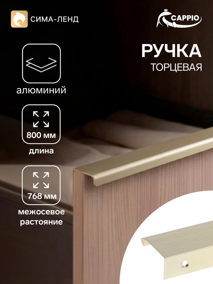CAPPIO Ручка профильная мебельная торцевая CAPPIO RT002AU, L=800 мм, м/о 768 мм, сатиновое золото