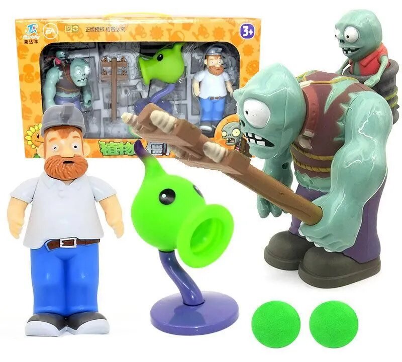 Фигурка Plants vs. Zombies, 3 шт, каучук/пластик/поролон, интерактивная, развивающая, Китай