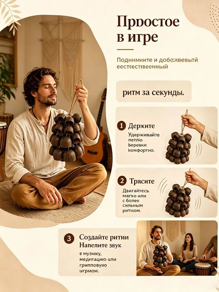 Погремушки из натуральных фруктовых скорлуп, африканские барабаны, йога и медитация, терапевтические звуковые инструменты, ручные колокольчики для сна