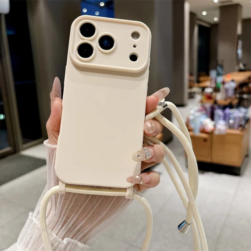 Чехол-шнурок для ношения через плечо для iPhone 18, 17, 17E, 16, 16E, 15, Айфон 16, Бежевый, White