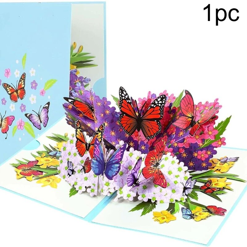 3D открытка с бабочками и цветами