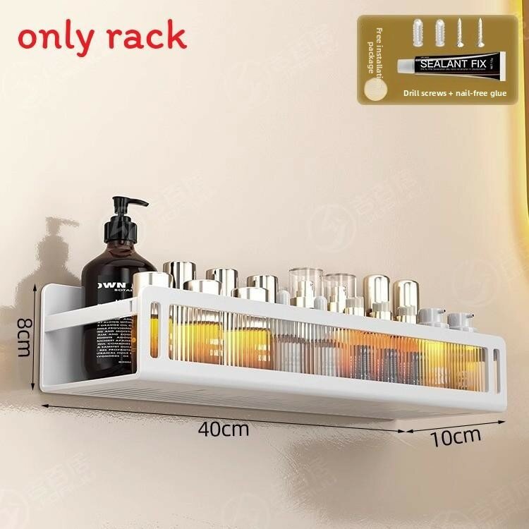 Space aluminum wall mount bathroom storage shelf with single layer for shower and toilet area white 40cm