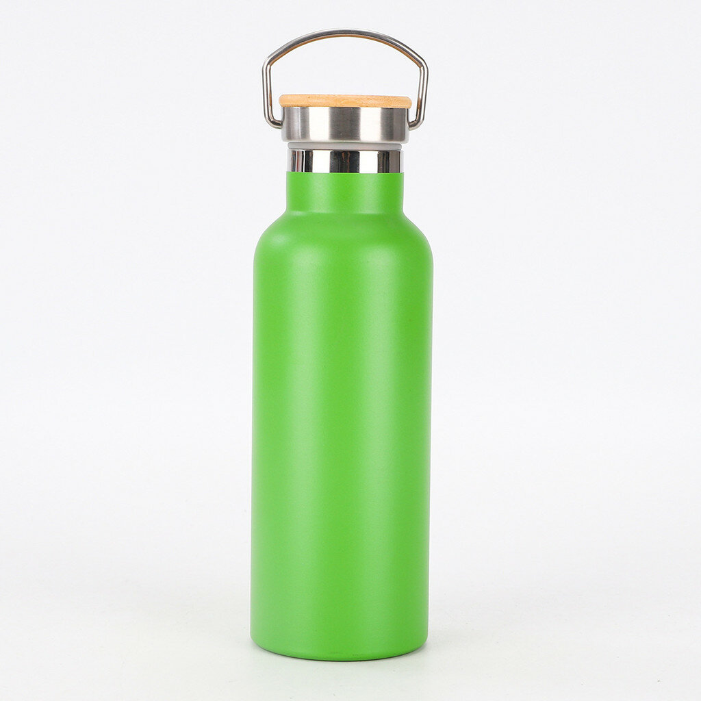 Stylish 304 stainless steel insulated drink bottle with handle for camping and running grass green 500ml