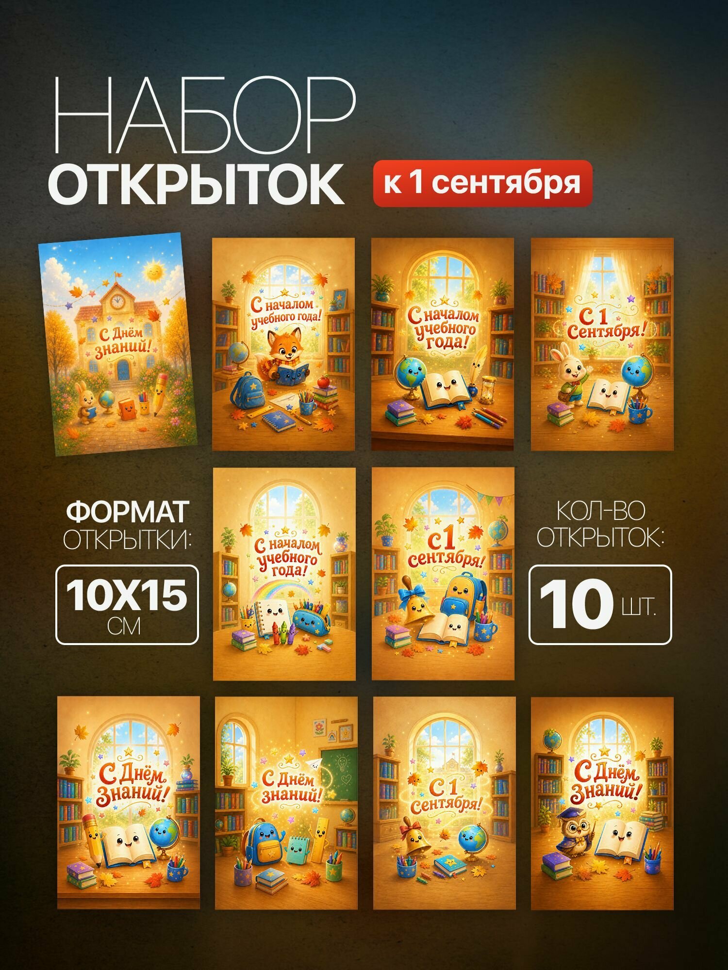 Открытки 1 сентября, 10 шт