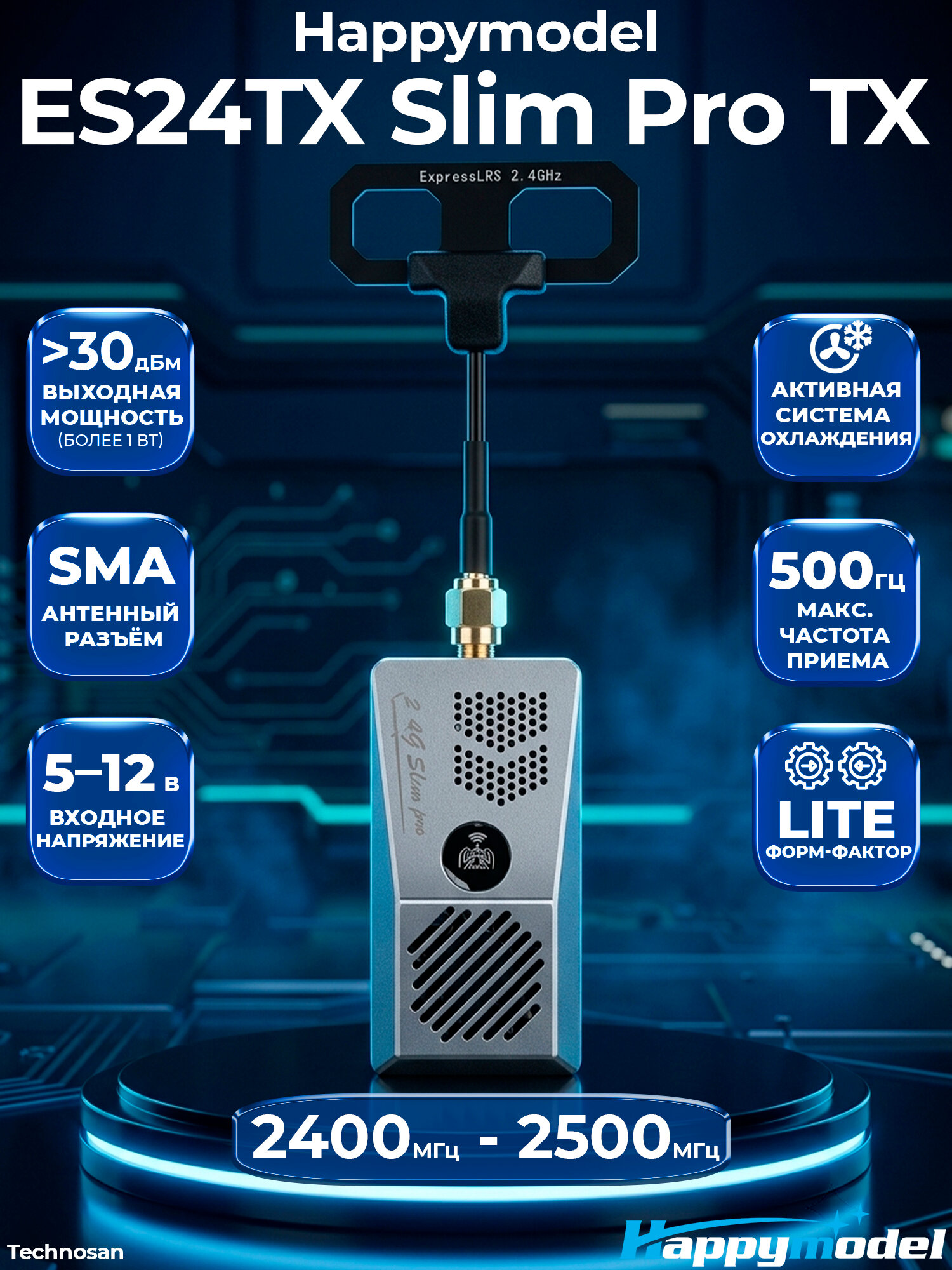 Передатчик для пульта FPV HappyModel ES24TX SLIM Pro ELRS 2.4ГГц Nano TX, модуль для дронов