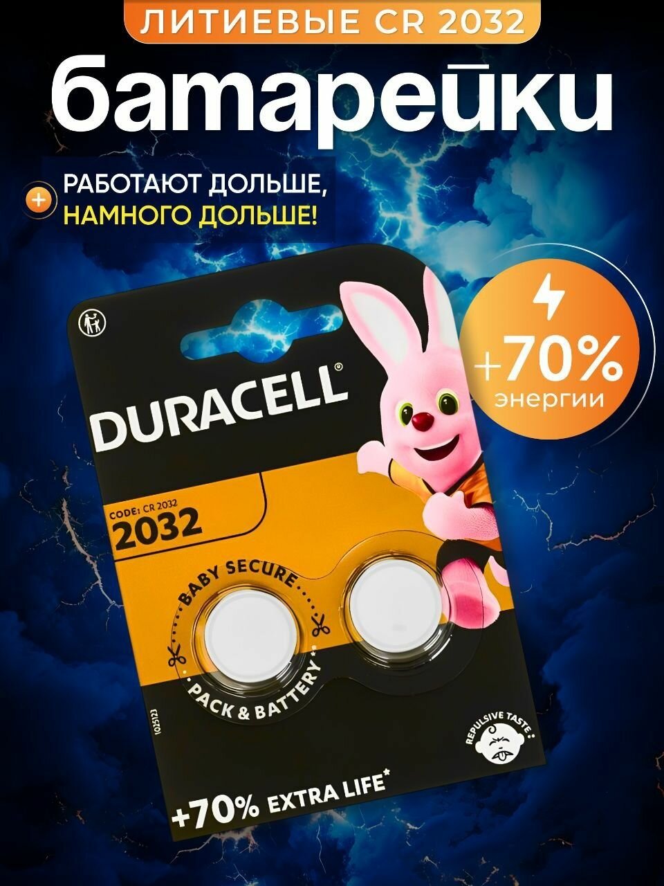 Батарейка CR2032, Li (литиевый) тип, 250 мА•ч, 3 В, 2 шт