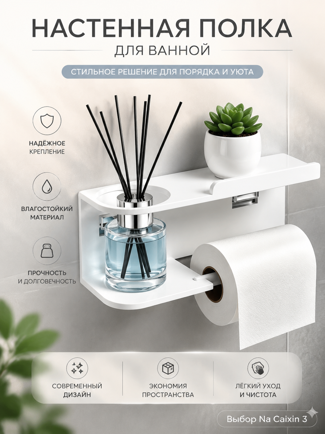 Диспенсер для бумаги METACENTURY, с полочкой, голубой, клейкая основа