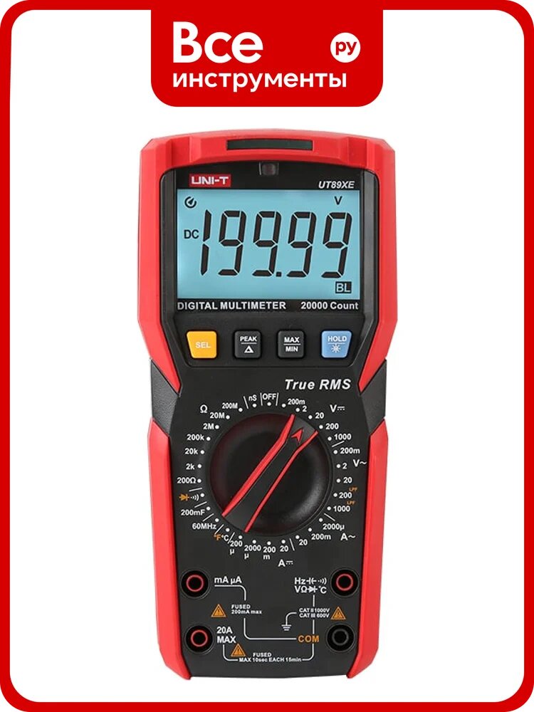 Цифровой, UT89XE, высокоточный мультиметр UT89XE True RMS 20A UNI-T 00-00012007, надежный, портативный