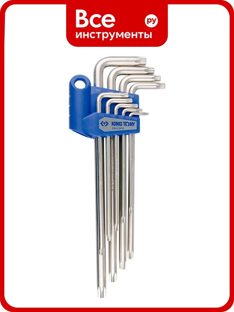 Набор Г-образных ключей TORX с отверстием T10-T50, 9шт KING TONY 20419PR