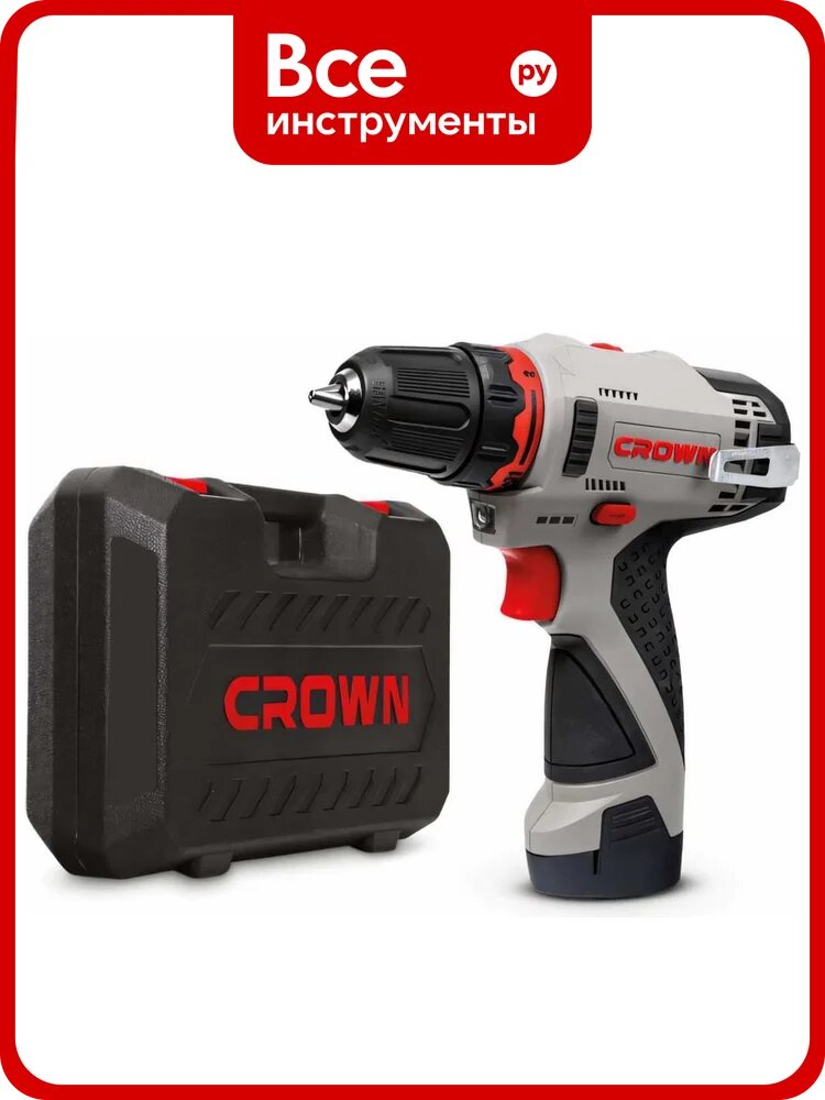 Шуруповерт CROWN CT21072HX-2 BMC, Li-Ion, 12В, 2Ач, 30Нм, 2 скорости, кейс