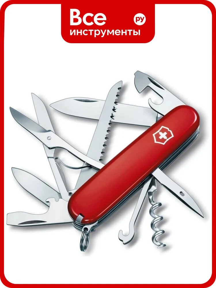 Швейцарский нож Victorinox Huntsman, красный, пластиковая рукоять, лезвие из нержавеющей стали, 15‑функциональный набор