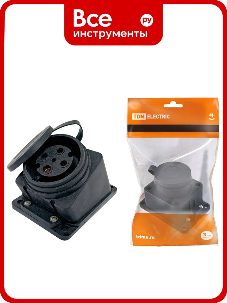 Розетка настенная TDM ELECTRIC с загл. наклон. каучук 3Р+РЕ 32А 380В IP44 SQ0612-0009