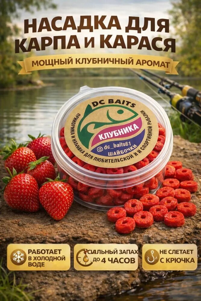 Насадка для рыбалки "Клубника", шайбы для карпа и карася, приманка для фидера и поплавка, DC Baits