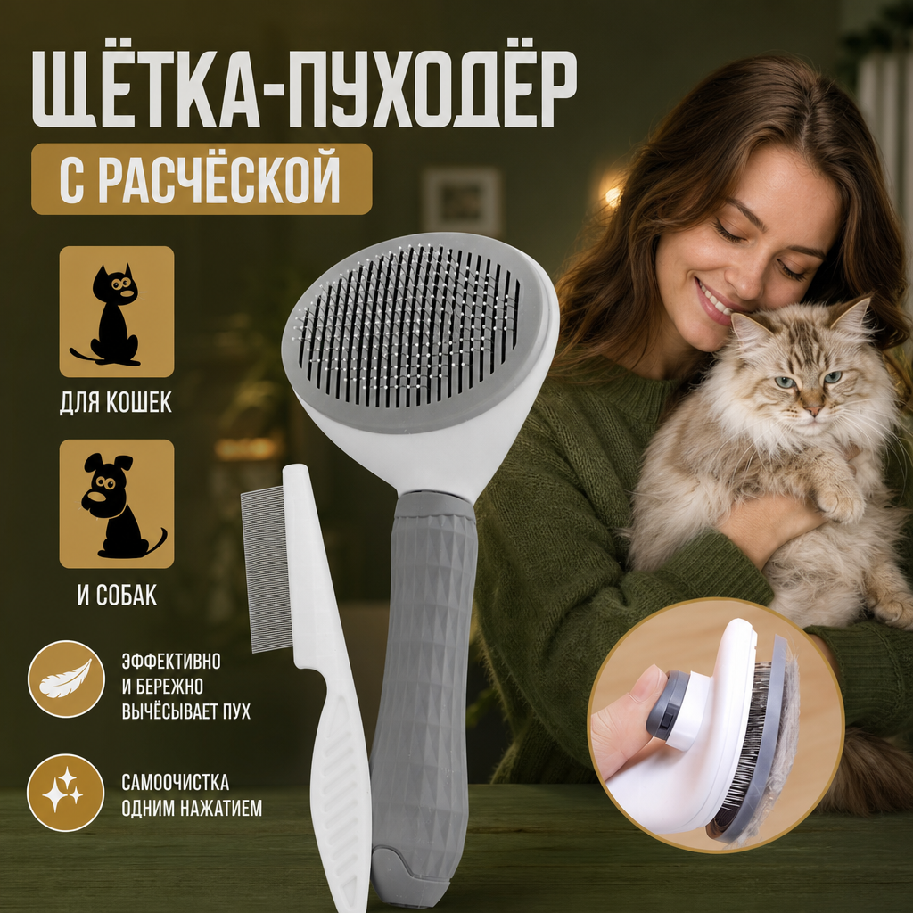 Профессиональная щетка для груминга кошек и собак, легко чистить, самоочищающаяся